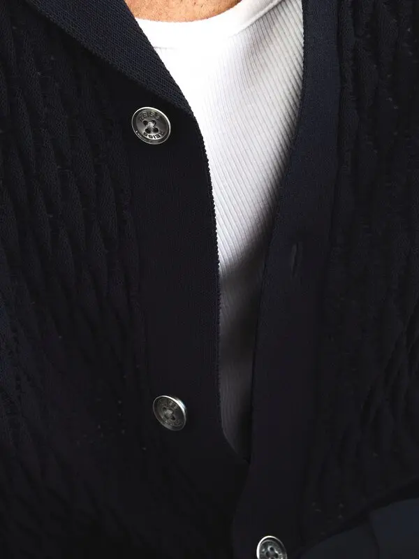 REISS Cotton-blend Geometric-knit Tipped Shirt - Navy