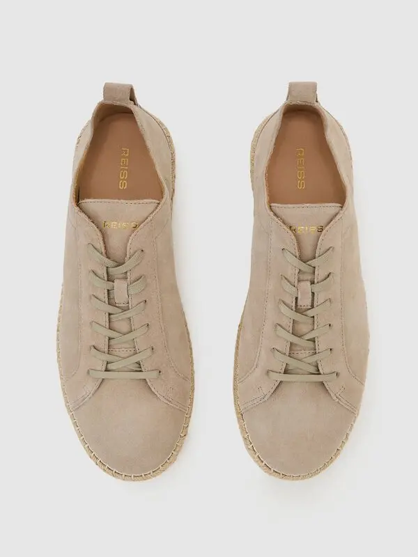 REISS Suede Espadrille Lace-up Trainers - Stone
