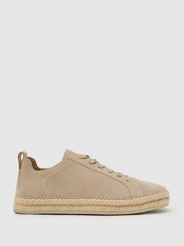 REISS Suede Espadrille Lace-up Trainers - Stone