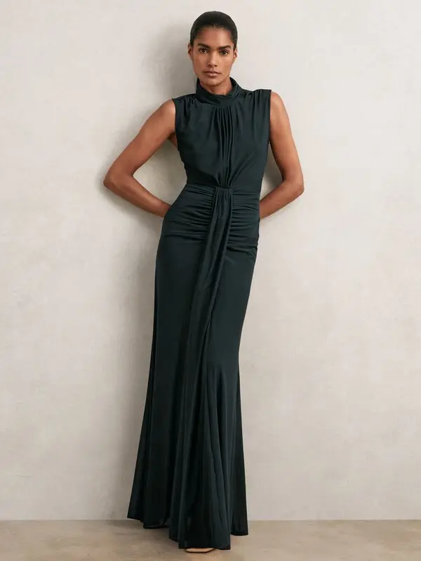 REISS Ruched Sleeveless Maxi Dress - Teal