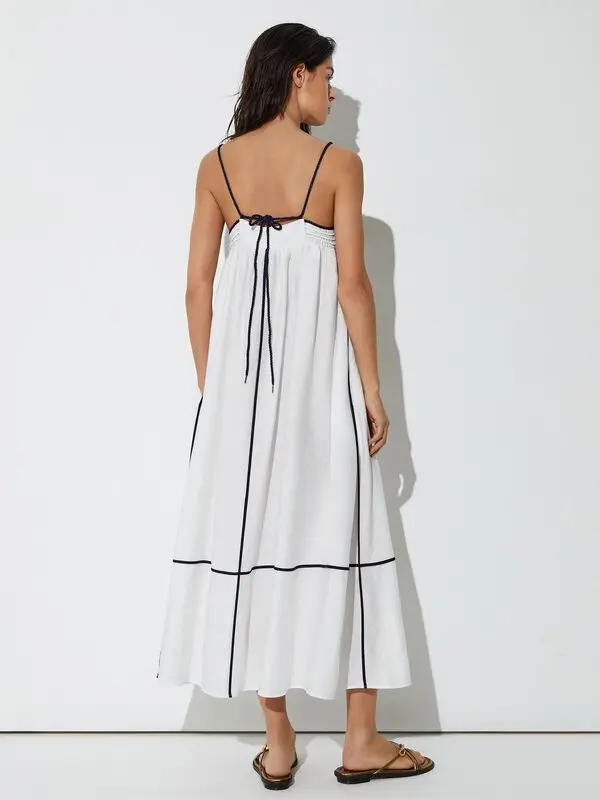 REISS Tie-detail Midi Beach Dress - Ivory/navy