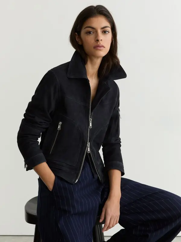 REISS Suede Zip-through Jacket