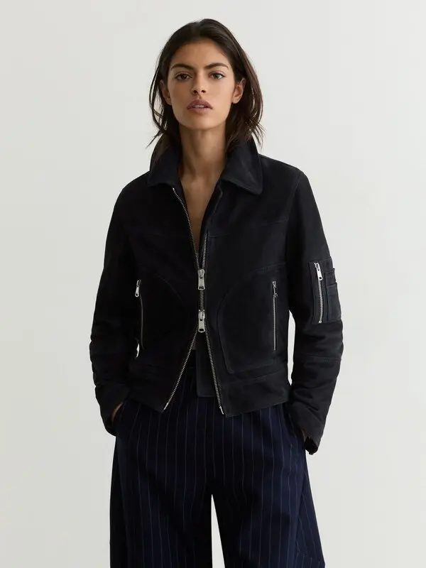 REISS Suede Zip-through Jacket
