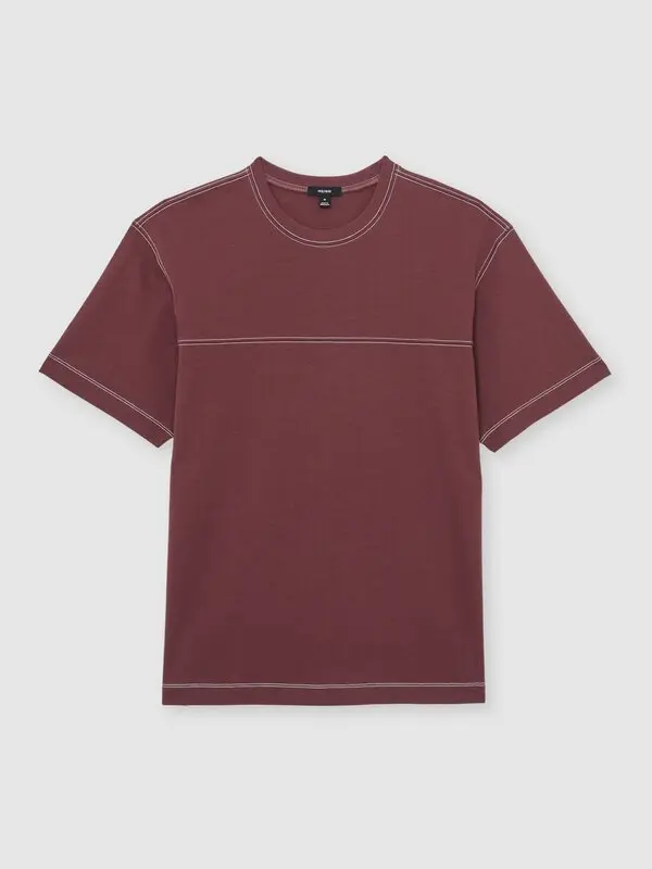 REISS Contrast-stitch Relaxed-fit T-shirt - Raspberry Pink