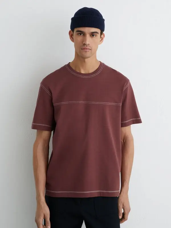 REISS Contrast-stitch Relaxed-fit T-shirt - Raspberry Pink