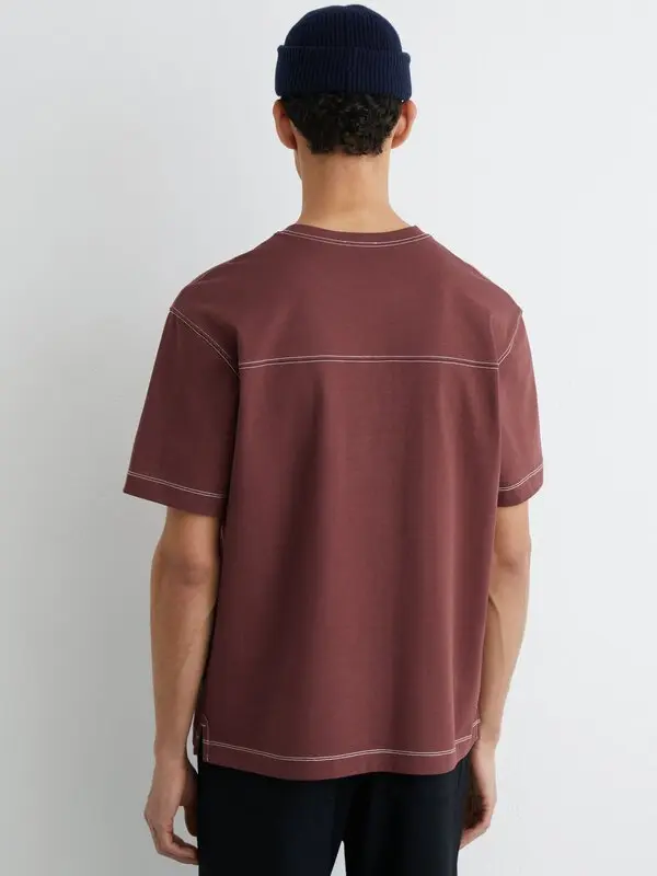 REISS Contrast-stitch Relaxed-fit T-shirt - Raspberry Pink