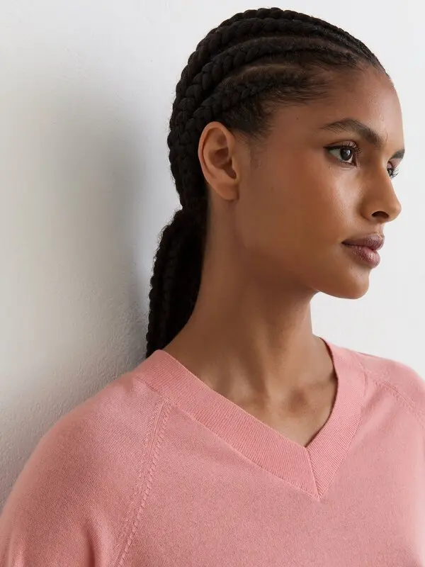 REISS Merino Wool V-neck Jumper - Pink