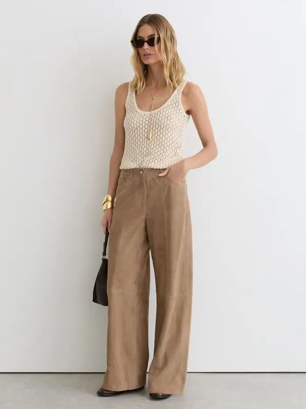 REISS Petite Suede Wide-leg Trousers