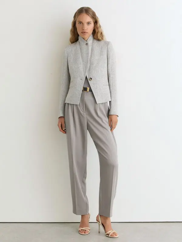 REISS Lyocell Tapered Pleated Trousers - Grey