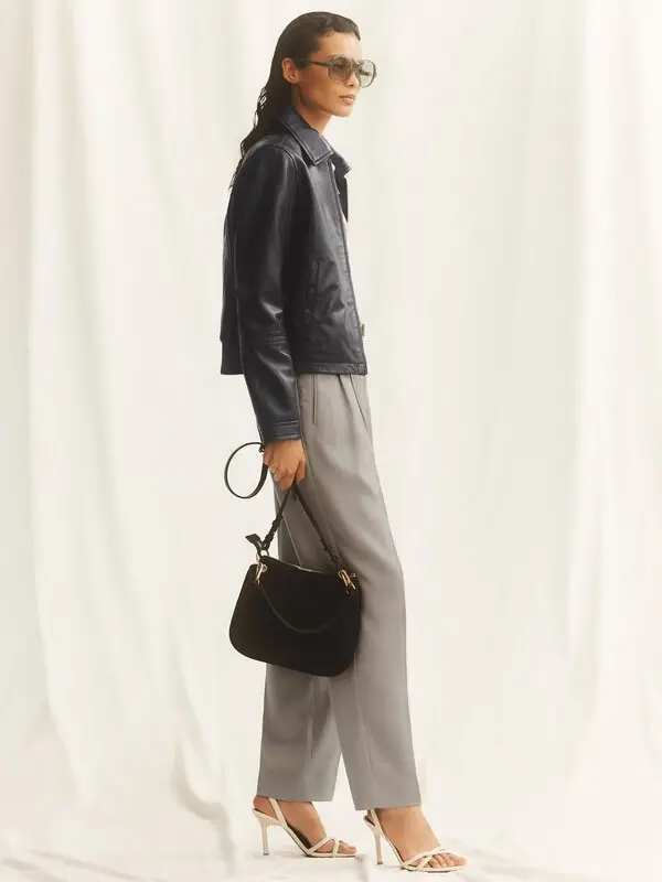 REISS Lyocell Tapered Pleated Trousers - Grey