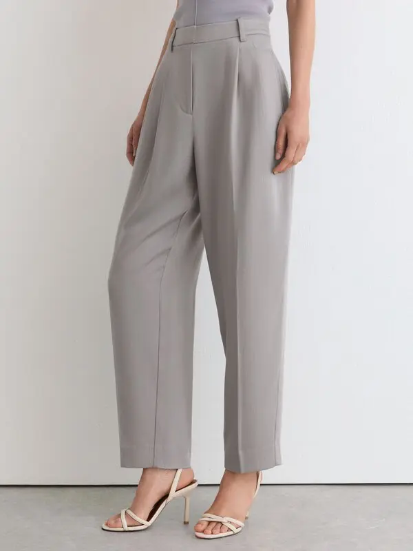 REISS Lyocell Tapered Pleated Trousers - Grey