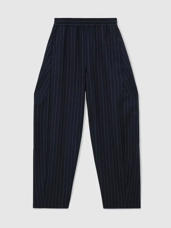 REISS Barrel-leg Pinstripe Trousers - Navy
