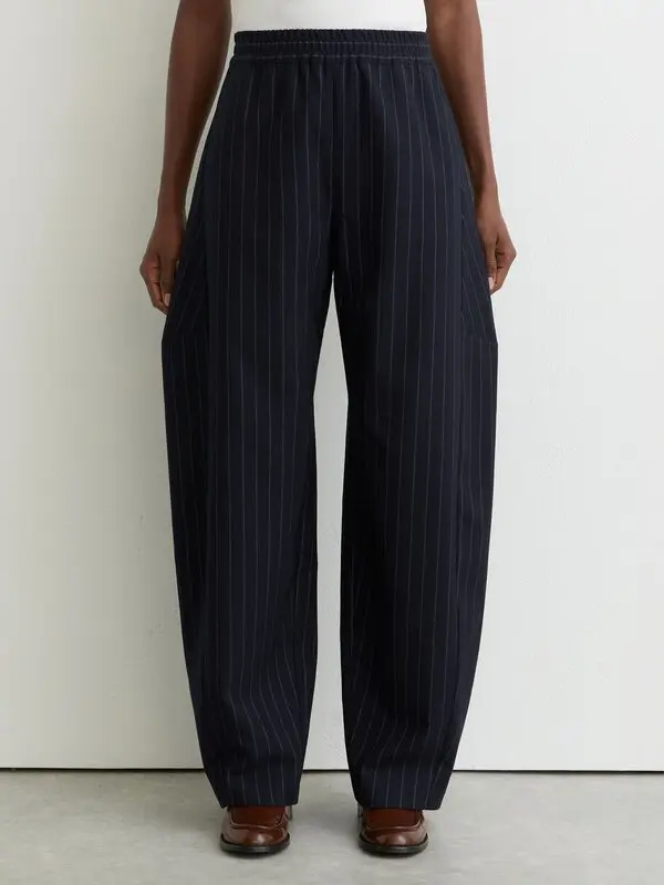 REISS Barrel-leg Pinstripe Trousers - Navy