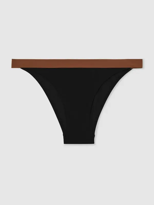 REISS Black & Tan Contrast-trim Bikini Bottoms