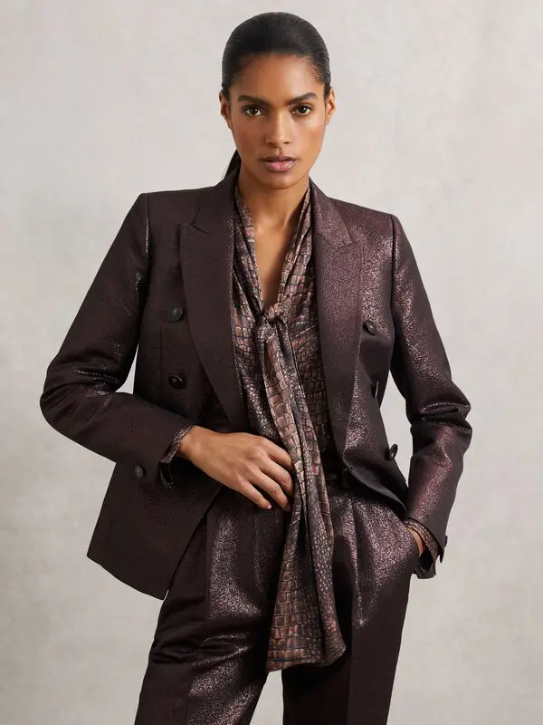 REISS Crocodile-print Tie-neck Blouse
