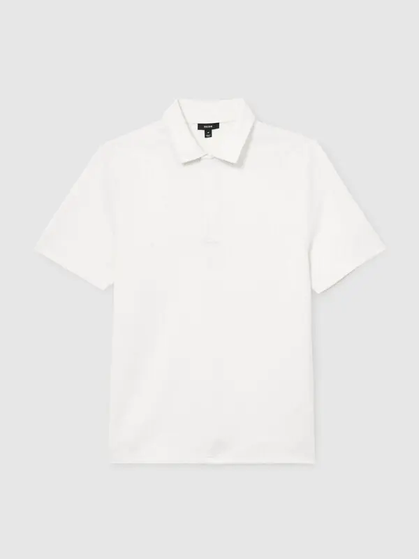 REISS Textured Concealed-placket Polo Shirt - White