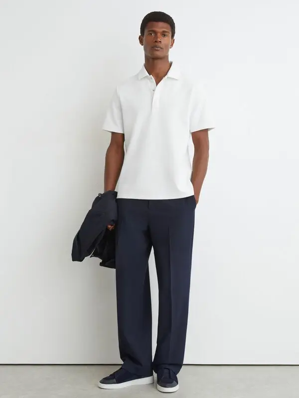 REISS Textured Concealed-placket Polo Shirt - White