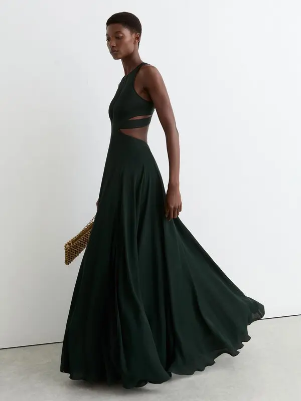 REISS Cut-out Racerback Maxi Dress - Green