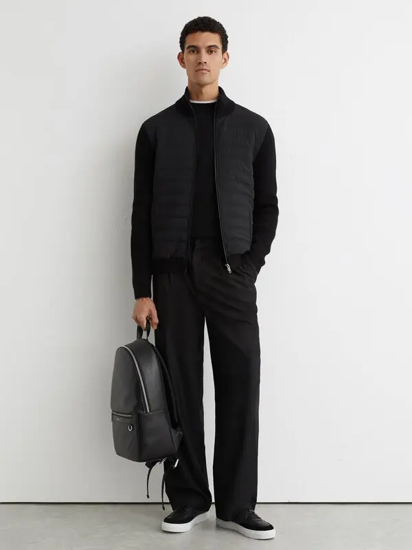 REISS Quilted Rib-knit Funnel-neck Jacket - Black