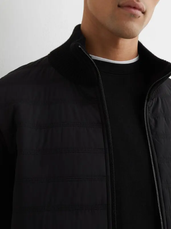 REISS Quilted Rib-knit Funnel-neck Jacket - Black