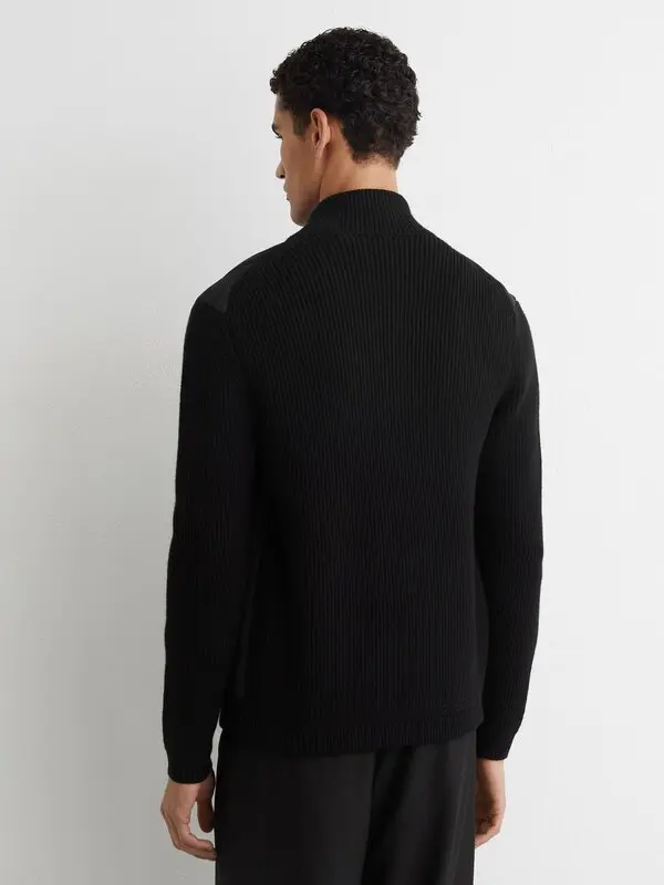 REISS Quilted Rib-knit Funnel-neck Jacket - Black