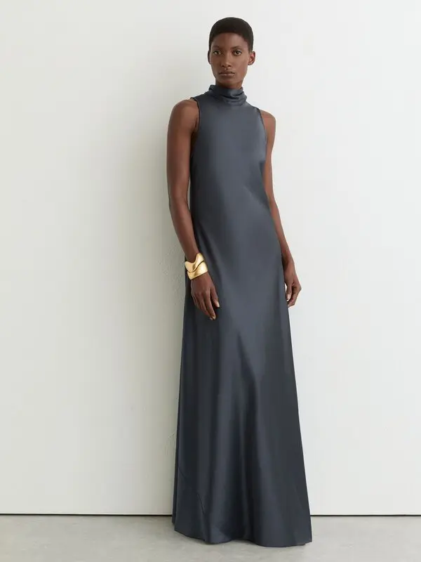 REISS Petite Satin Cape Maxi Dress - Grey
