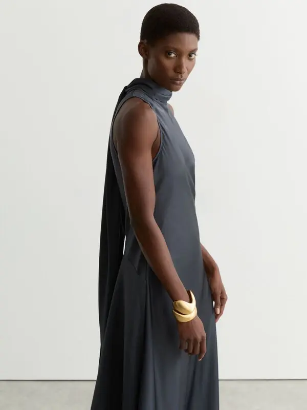 REISS Petite Satin Cape Maxi Dress - Grey