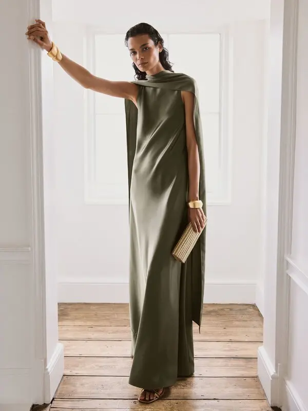 REISS Fae Cape Maxi Dress - Khaki