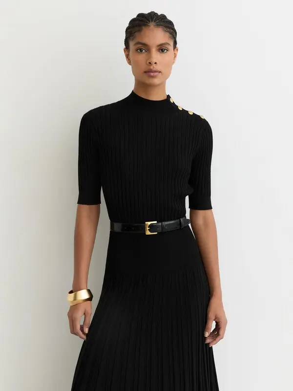REISS Button-detail Knitted Midi Dress - Black