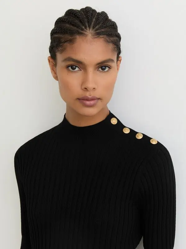 REISS Button-detail Knitted Midi Dress - Black