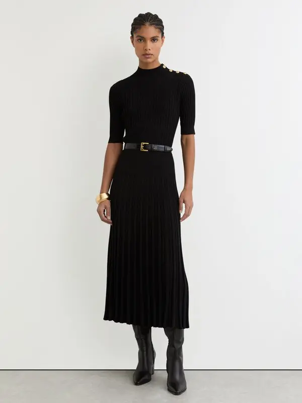 REISS Button-detail Knitted Midi Dress - Black