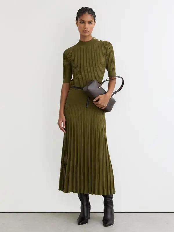 REISS Harriet Button-detail Knitted Midi Dress