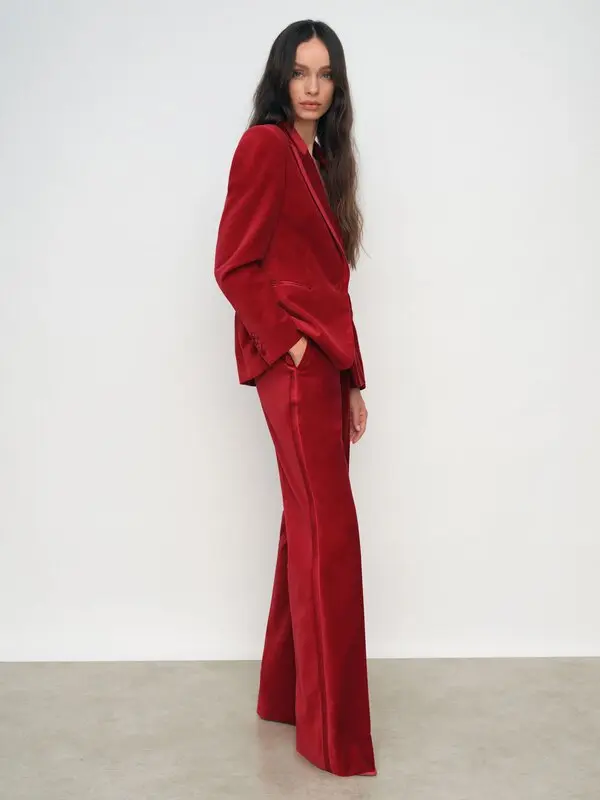 REISS Velvet Tuxedo-stripe Flared Trousers - Red