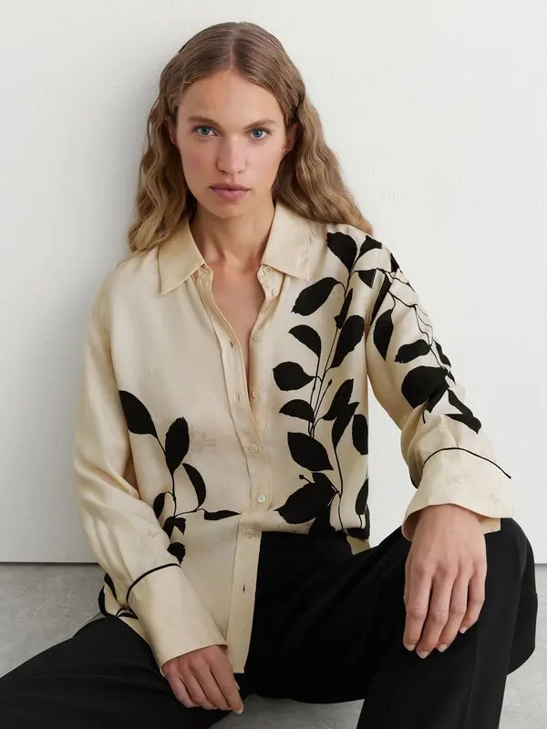 REISS Leaf-print Jacquard Long-sleeve Shirt