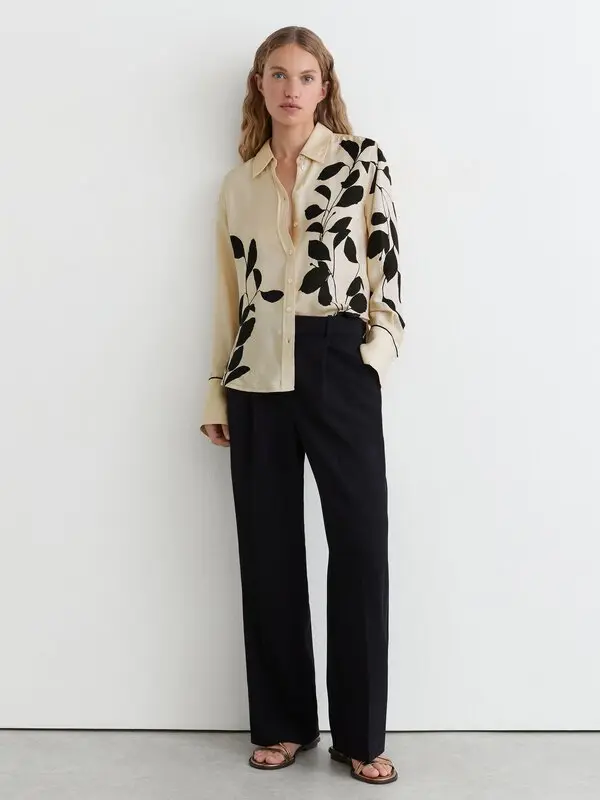 REISS Leaf-print Jacquard Long-sleeve Shirt