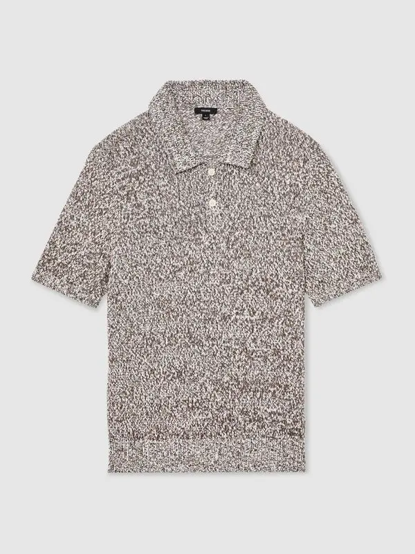 REISS Bordeaux & Ecru Cotton-blend Half-button Marled Polo - White/camel