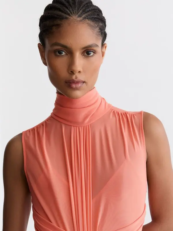 REISS Sheer Ruched Sleeveless Maxi Dress