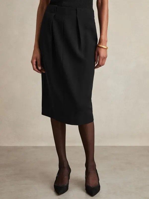 REISS Petite Tailored Midi Suit Skirt - Black