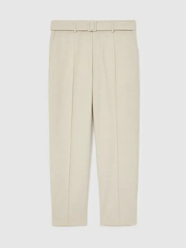 REISS Relaxed-fit Belted Pintuck Trousers - Stone