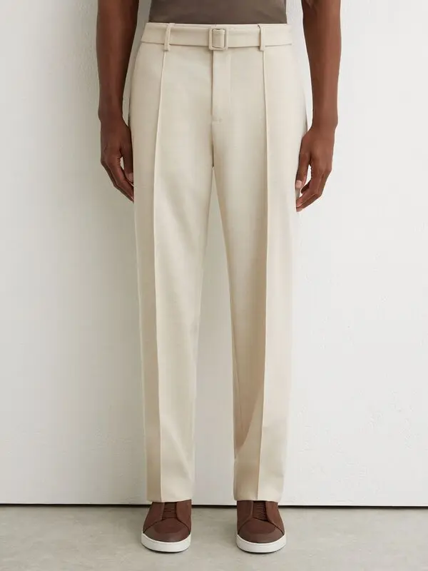 REISS Relaxed-fit Belted Pintuck Trousers - Stone