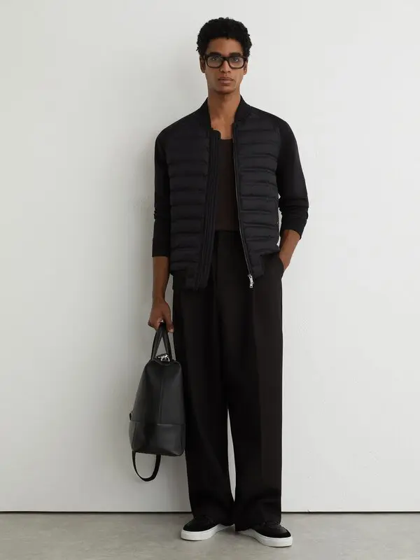 REISS Quilted Hybrid Bomber Jacket