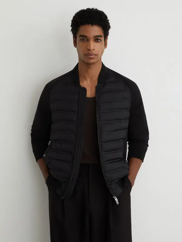 REISS Quilted Hybrid Bomber Jacket