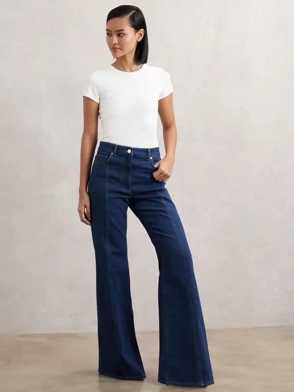 REISS Flared Seam-detail Jeans - Blue
