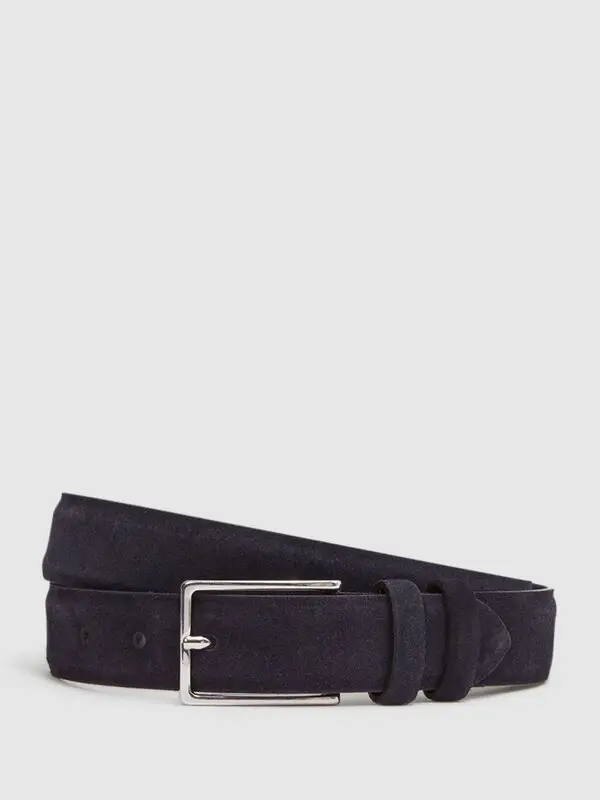 REISS Dante Suede Belt Leather Plain - Navy