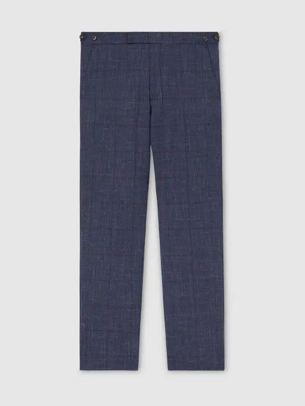 REISS Wool-blend Check Classic-fit Suit Trousers - Navy