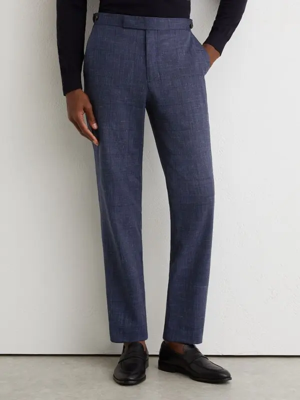 REISS Wool-blend Check Classic-fit Suit Trousers - Navy