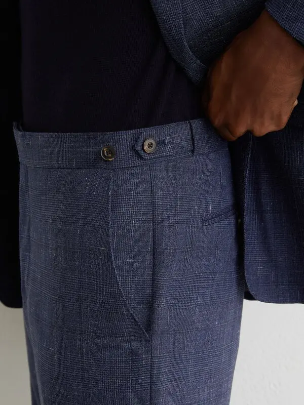 REISS Wool-blend Check Classic-fit Suit Trousers - Navy