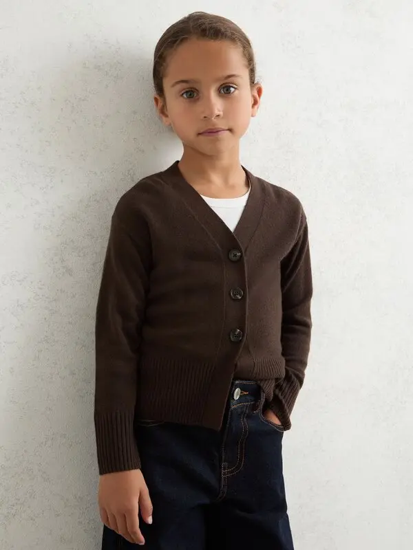 REISS 4-9 Yrs Wool-blend Fitted Cardigan With Cashmere