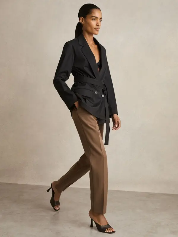 REISS Cotton Blend Double Breasted Belted Jacket