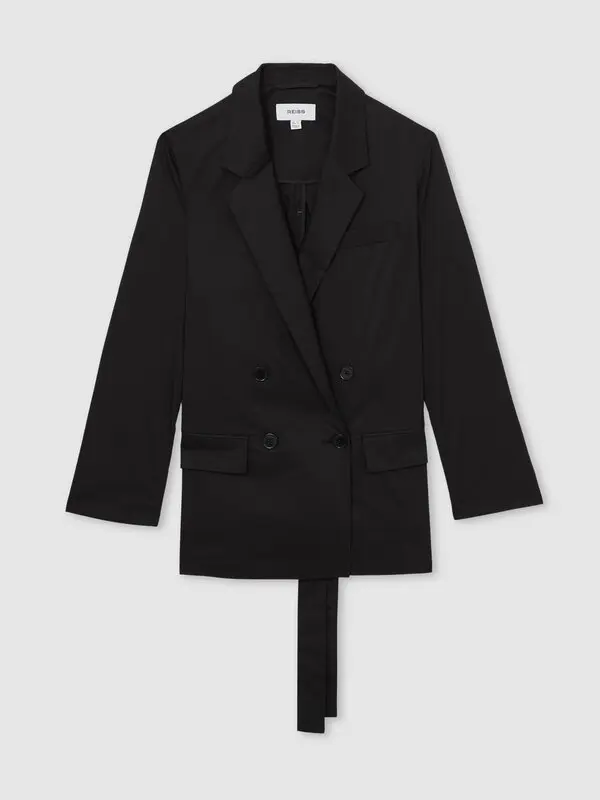 REISS Cotton Blend Double Breasted Belted Jacket